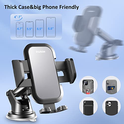 SUUSON Car Phone Holder Mount -3in1 Long arm Phone Holder for car, Suitable for car Dashboard/Windshield/Vent, car Adjustable Phone Holder, Compatible with All Smart Phones and Cars (Gray)