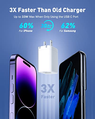 USB C Wall Charger,USB C Charger Block,Fast Charger Block Compatible for Samsung Galaxy S23 S22 Ultra S21 S20+ Watch 5 A71 A20 A14 A23,33W Dual Port for iPhone 14 13 12 Pro Max Apple Watch Series 8