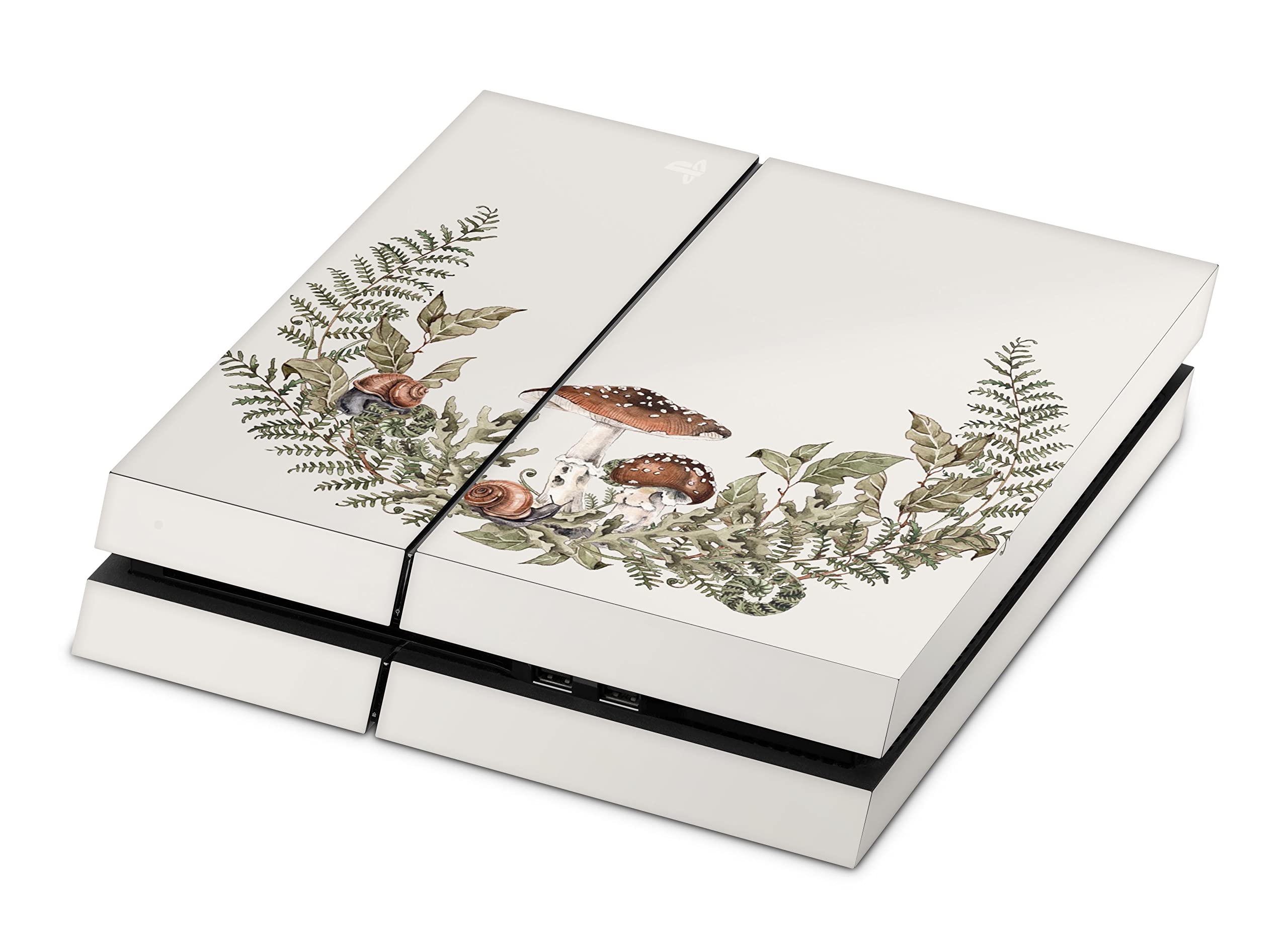 ZOOMHITSKINS Compatible with PS4 Skin, Compatible for Playstation 4, Forest Mushroom Boho Vintage Beige Fall Leaves, 1 PS4 Console Skin, Easy to Install, 3M Vinyl Decal, Made in The USA
