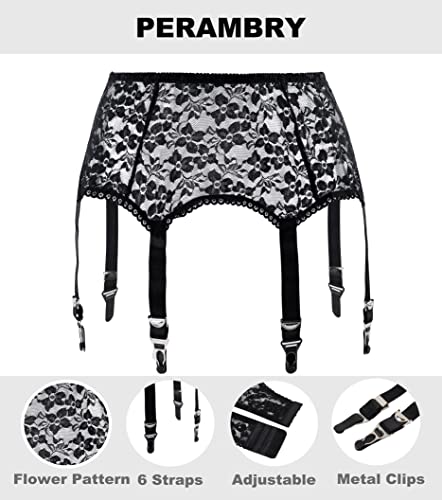 PERAMBRY Women's lace sexy garter belt stockings garter belt mesh suspenders (garter belt only sold)(Lace black m)