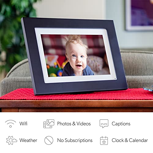 Simply Smart Home Photoshare 10” WiFi Digital Picture Frame, Send Pics from Phone to Frames, 8 GB, Holds 5,000+ Photos, HD Touchscreen, Black Wood Frame, Easy Setup, No Fees