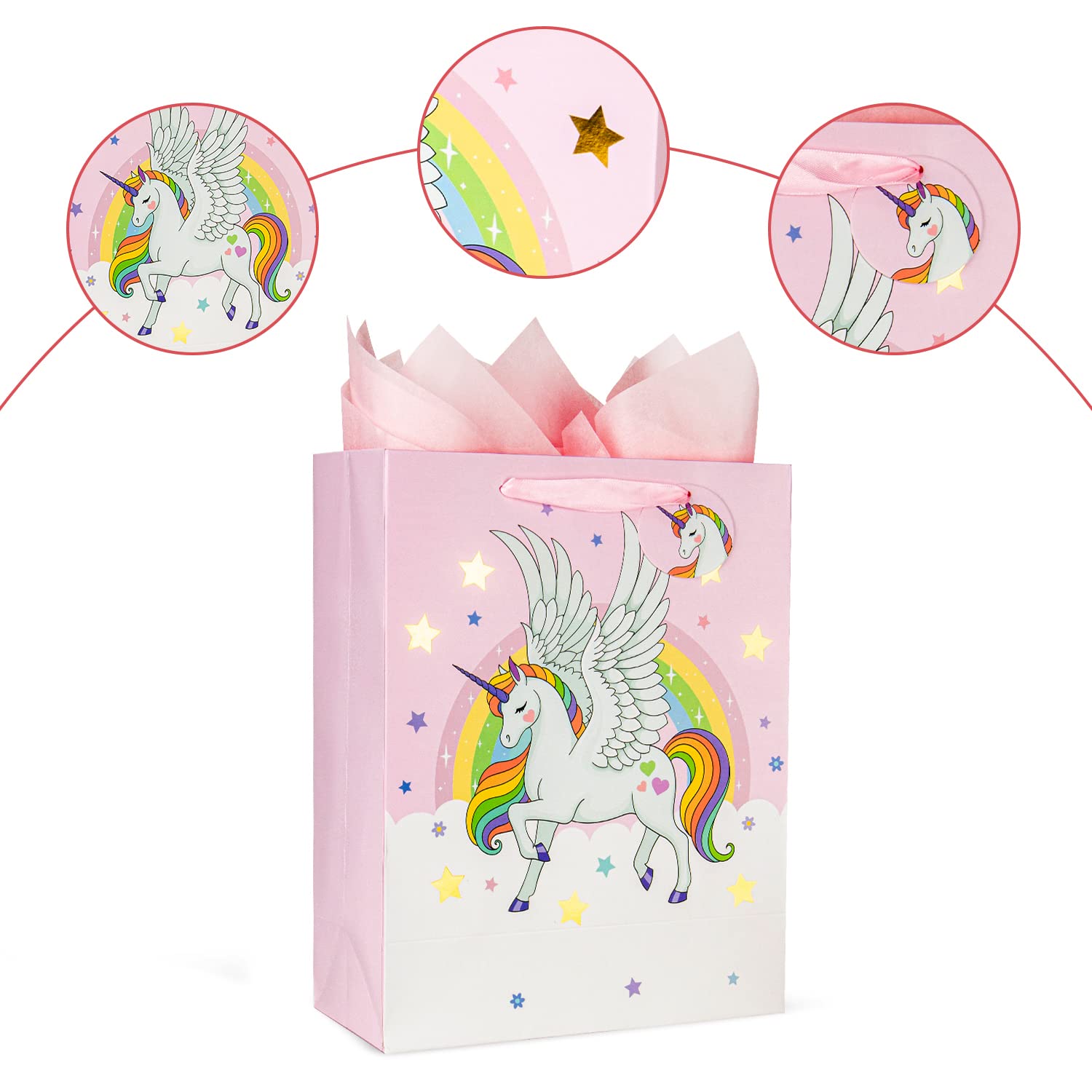 13" Large Gift Bag for Girls and Kids Birthday Baby Shower with Tissue Paper 1-Pack (Unicorn)