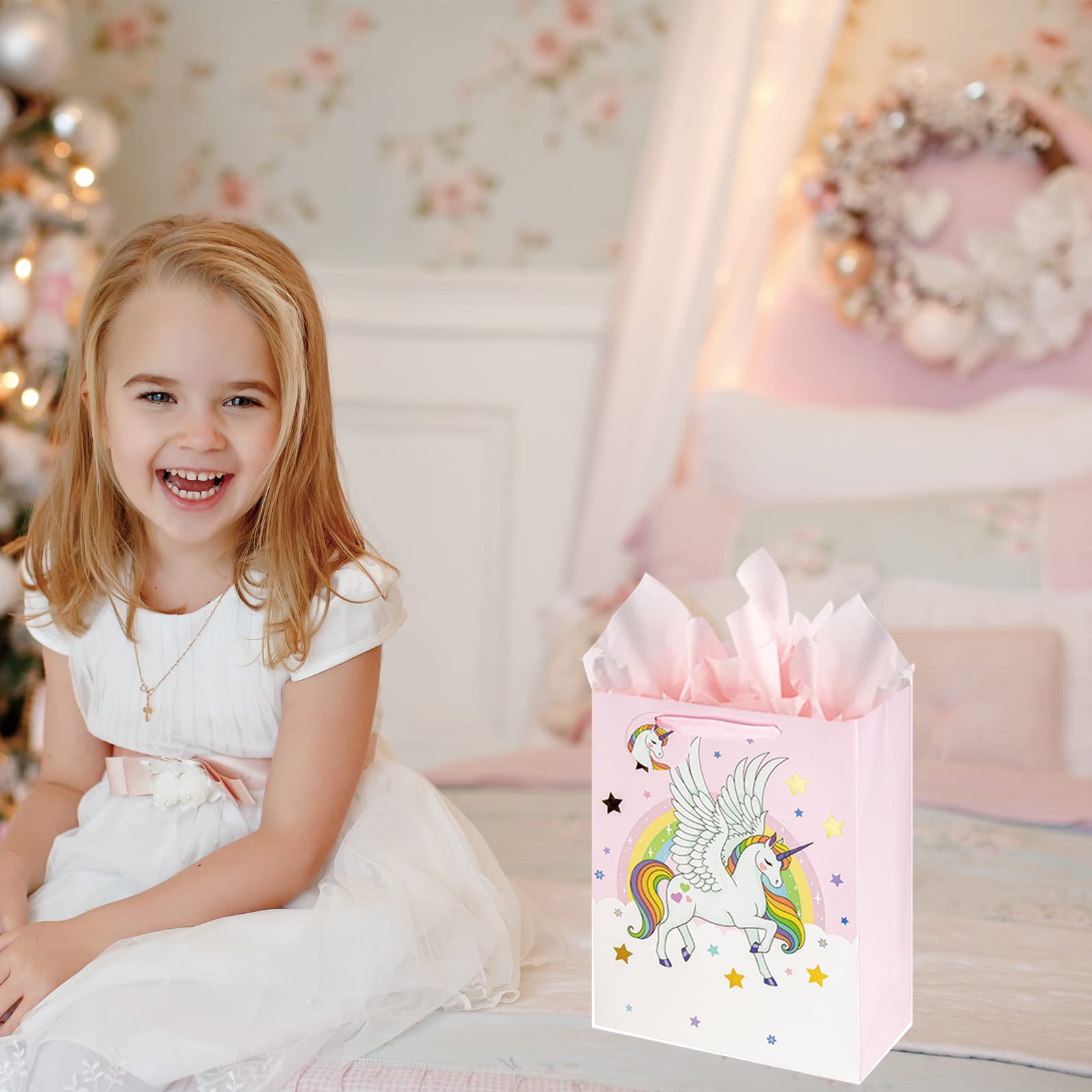 13" Large Gift Bag for Girls and Kids Birthday Baby Shower with Tissue Paper 1-Pack (Unicorn)