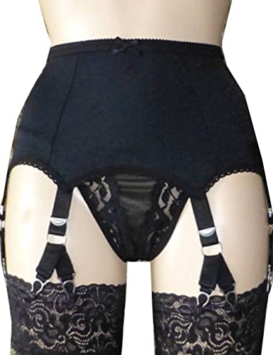 Women Plus Size Garter Belt High-Waist Mesh Suspender Belt with 12 Vintage Metal Clips for Stockings(Garter Belt Only)