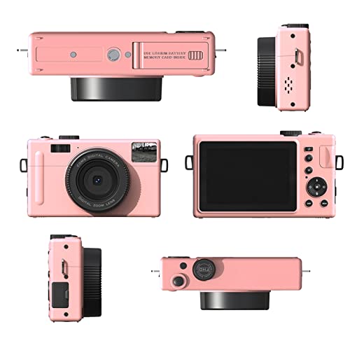 ASHATA 1080P FHD Micro Single Digital Camera 24MP 3 Inch TFT LCD Display 16X Digital Zoom Portable Mini Vlogging Camera Mirrorless Camera for Students, Teens, Kids(Pink)