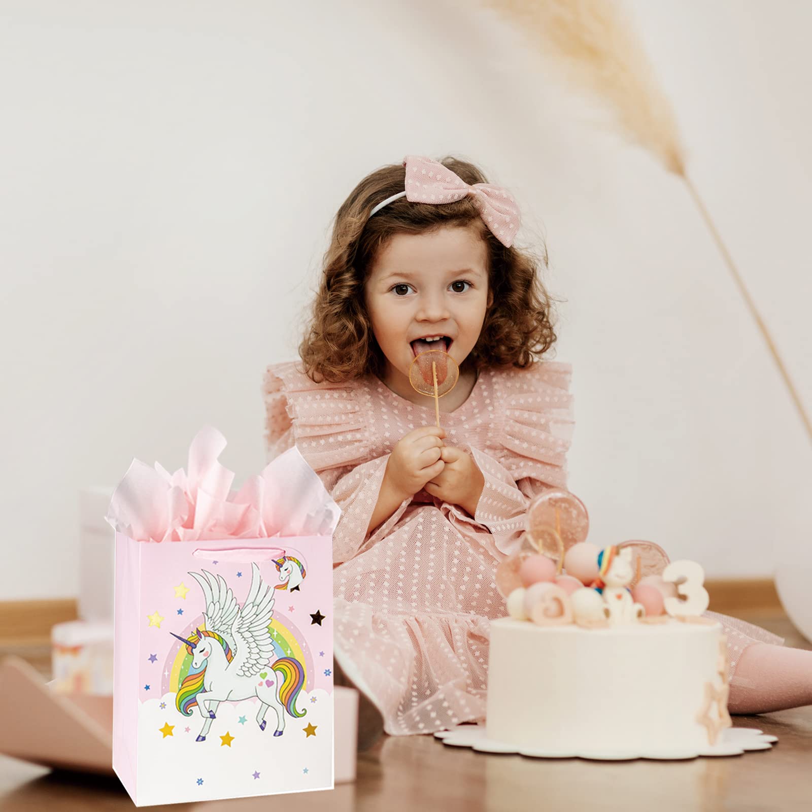 13" Large Gift Bag for Girls and Kids Birthday Baby Shower with Tissue Paper 1-Pack (Unicorn)