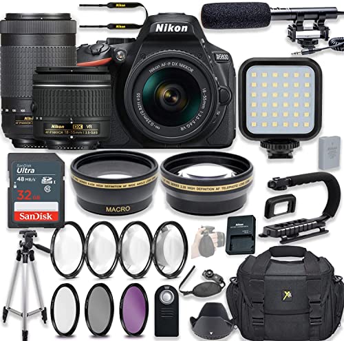 Nikon D5600 24.2 MP DSLR Camera Video Kit with AF-P 18-55mm VR Lens & AF-P 70-300mm ED VR Lens + LED Light + 32GB Memory + Filters + Macros + Deluxe Bag + Professional Accessories (Renewed)