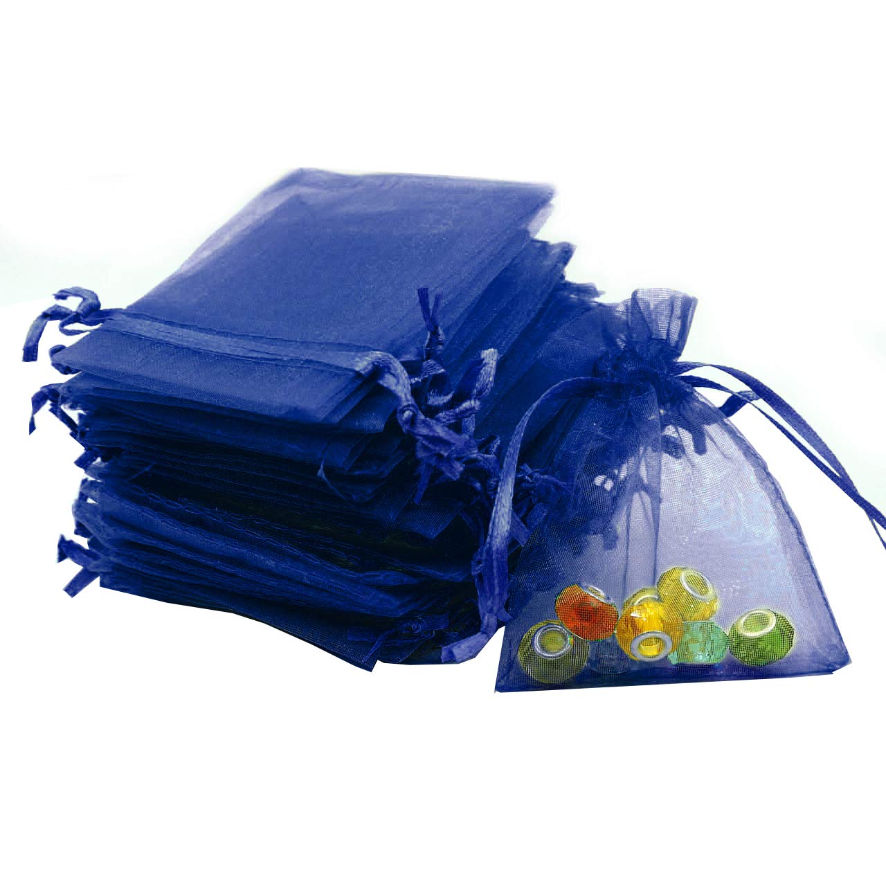 Stratalife 100PCS Organza Bags 4x6" Navy Blue Drawstring Jewelry Favor Pouches Bags for Baby Shower Party Wedding Favor Gift Bags Candy Sample Bags (Navy Blue)