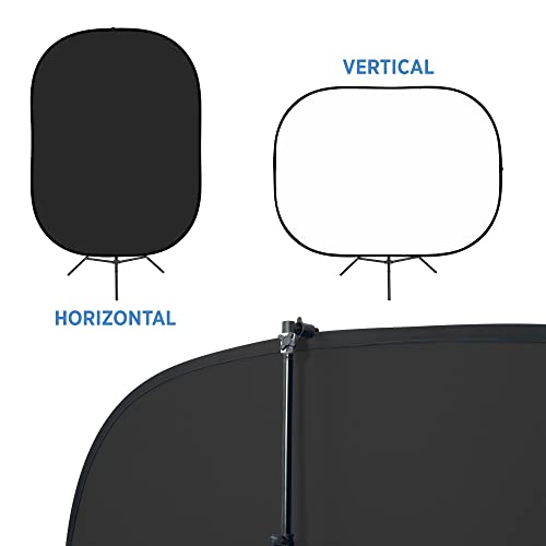 Fovitec Reversible 5'x6.5' Black and White Pop-Up Backdrop with Stand and Clip, for Headshot and Portrait Photography, Vlogging, Video Conference, and Live Stream