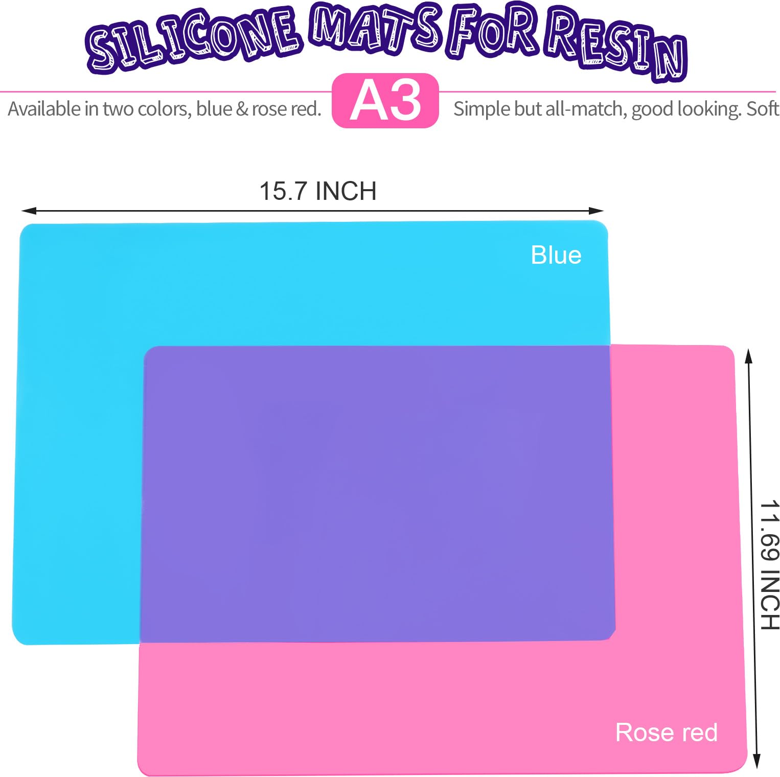 LEOBRO 2 Pack 15.7" x 11.7" Large Silicone Sheet for Crafts Jewelry Casting Mould Mat, Nonstick Silicone Craft Mat, Silicone Mat, Silicone Mats for Epoxy Resin, Paint, Clay, Blue & Rose Red