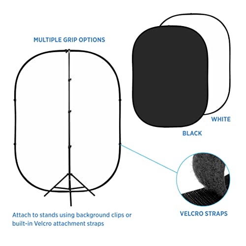 Fovitec Reversible 5'x6.5' Black and White Pop-Up Backdrop with Stand and Clip, for Headshot and Portrait Photography, Vlogging, Video Conference, and Live Stream