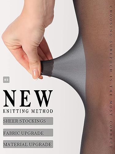 SUREPOCH Thigh High Stockings for Women, Silicone Lace Top Stay Up, Sheer 20D Nylon Pantyhose, 1-2 Pairs