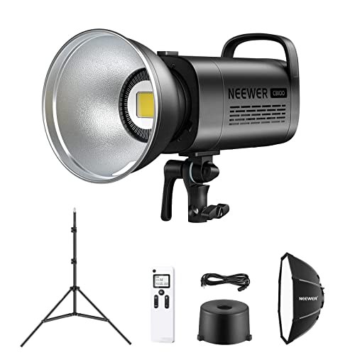 NEEWER 100W LED Video Light, 5600K Bowens Mount Continuous Lighting Kit with Stand, Softbox, CRI 97+,TLCI 97+ 11000Lux/m with 2.4G Remote for Video Recording,Wedding,Outdoor Shooting,YouTube (CB100)