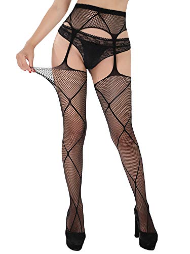 Boao 4 Pairs Woman's Lace Suspender Stockings Thigh-High Pantyhose Stockings Fishnet Tights for Halloween Party (Medium/Large)