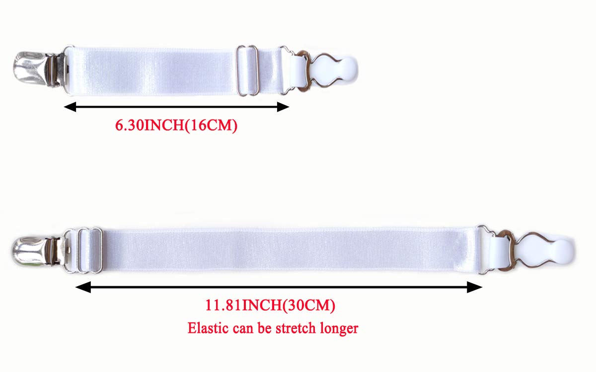 Stocking Clip Garter Adjustable Elastic Belt Two-Way Socks Lace Garter Multifunctional Fixing Clip Non-Slip 4pcs (White one)