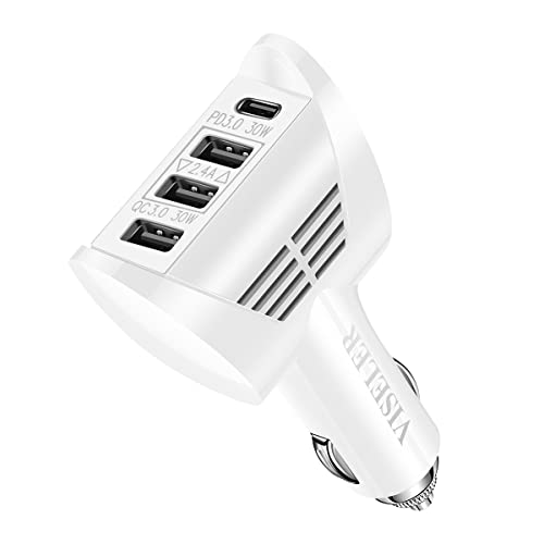 USB C Car Charger Adapter 84W, 4 USB Ports Fast Car Charger, PD3.0 QC3.0 Car Phone Charger Fast Charging Compatible with iPhone 13 12 11 Pro Max iPad, Samsung Galaxy S22/Note 20, Tablet, Pixel, LG.