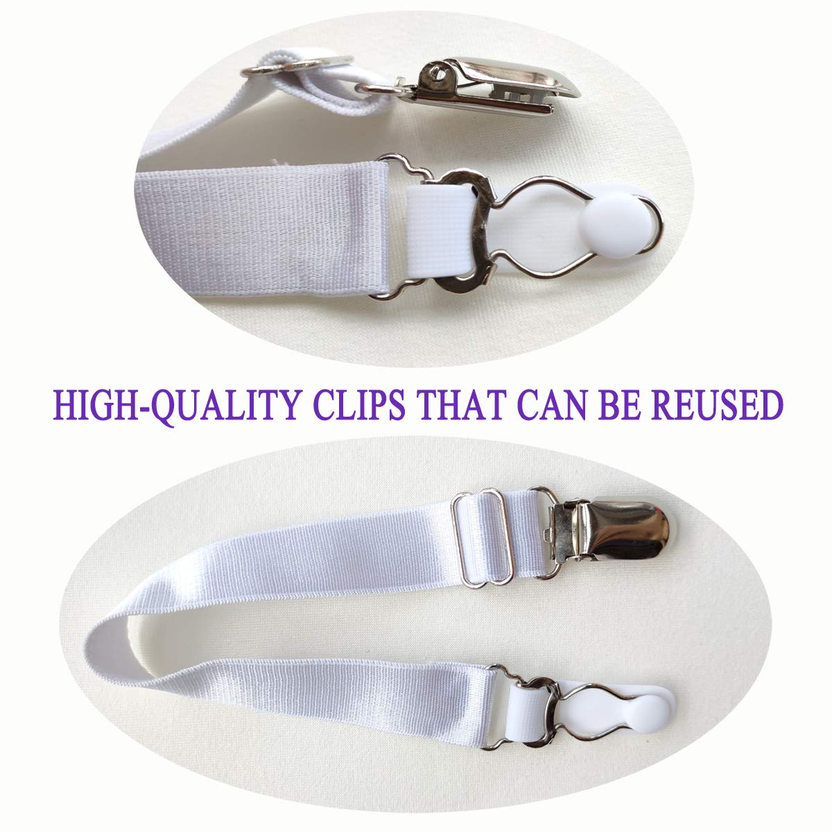 Stocking Clip Garter Adjustable Elastic Belt Two-Way Socks Lace Garter Multifunctional Fixing Clip Non-Slip 4pcs (White one)