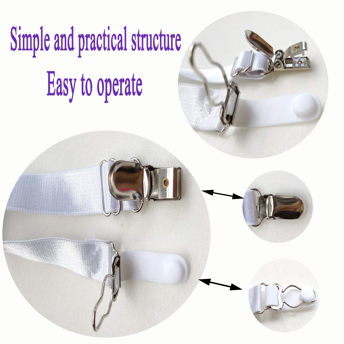 Stocking Clip Garter Adjustable Elastic Belt Two-Way Socks Lace Garter Multifunctional Fixing Clip Non-Slip 4pcs (White one)