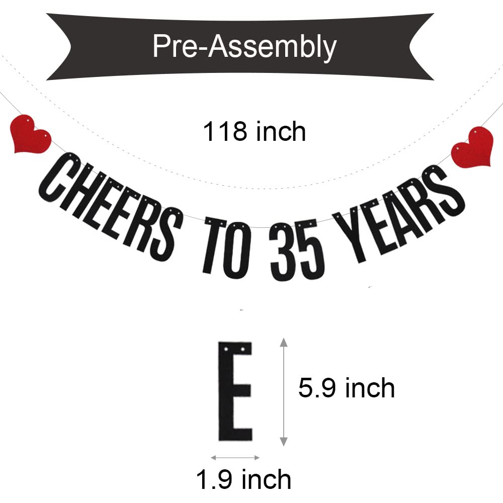 XIAOLUOLY Black Cheers to 35 Years Glitter Banner,Pre-Strung,35th Birthday / Wedding Anniversary Party Decorations Bunting Sign Backdrops,CHEERS TO 35 YEARS