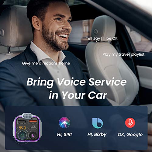 AINOPE 2023 Upgraded Bluetooth FM Transmitter for Car Adapter, Stronger Microphone & Bass Sound Bluetooth Radio Transmitter Car Adapter, Support 42W PD+QC3.0, 7 Colors LED Backlit, Wireless Call