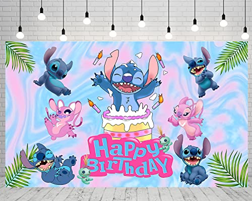 huio Summer Hawaiian Aloha Backdrop for Lilo and Stitch Theme Birthday Party Supplies 6x4ft Tropical Photo Background for Stitch Theme Party Cake Table Decorations Baby Shower Banner