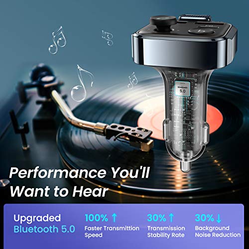 AINOPE 2023 Upgraded Bluetooth FM Transmitter for Car Adapter, Stronger Microphone & Bass Sound Bluetooth Radio Transmitter Car Adapter, Support 42W PD+QC3.0, 7 Colors LED Backlit, Wireless Call