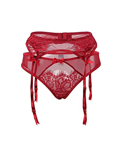 ohmydear Women Lace Garter Belts Plus Size High Waisted Suspender Belt with 4 Metal Clips for Thigh High Stockings
