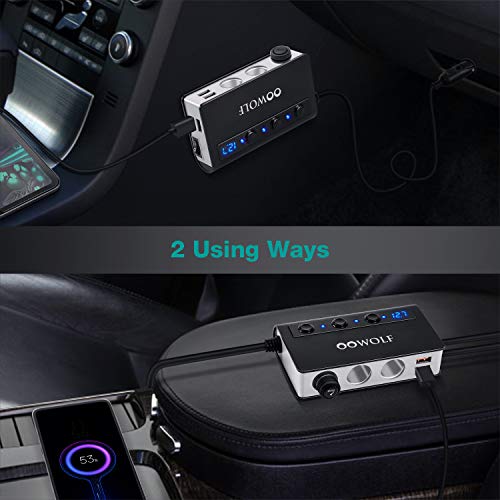 OOWOLF Cigarette Lighter Adapter Quick Charge 3.0 180W 12V/24V 3-Socket Power Splitter 4 USB Ports Car Power Adapter Car Splitter for GPS, Dash Cam, Sat Nav, Phone, Tablet, etc
