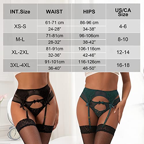 ohmydear Women Lace Garter Belts Plus Size High Waisted Suspender Belt with 4 Metal Clips for Thigh High Stockings