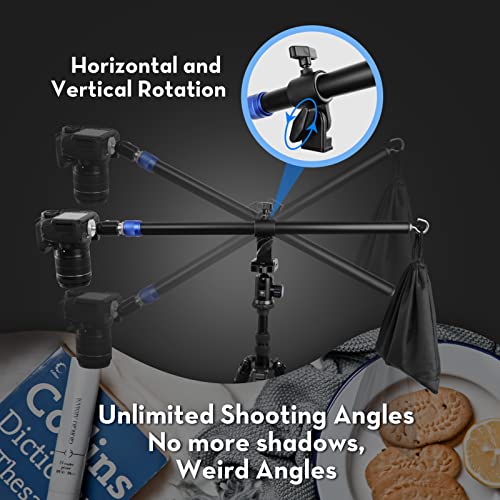 KapSnug 22-37 Inch Aluminum Tripod Extension Arm Overhead Camera Mount, Horizontal Retractable Center Column, 360-degree Ball Head, 170-degree Angle Adjustable Arm, Tripod not Included