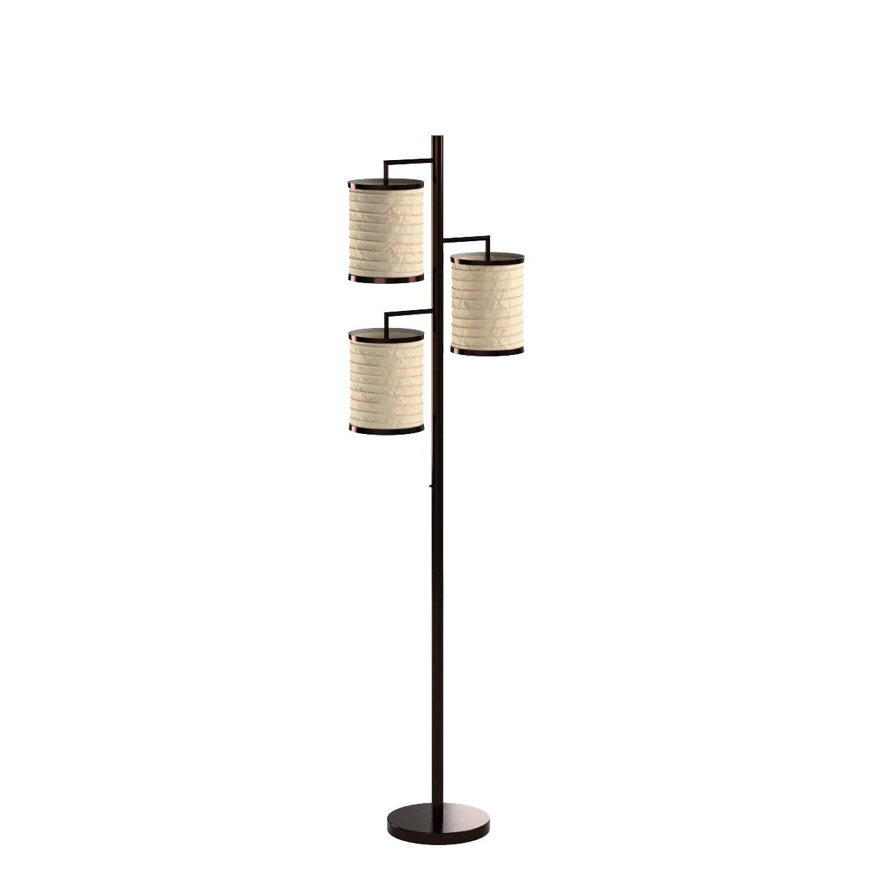 Brightech Liam Floor Lamp, Great Living Room Décor, Tall Tree Lamp for Offices, Asian Lantern Shade Lamp for Living Rooms, Standing Lamp with 3 LED Light Bulbs for Bedroom Reading - Bronze