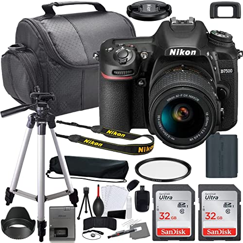Nikon D7500 DSLR Camera with 18-55mm Lens Bundle + Accessory Kit Including 64GB Memory, UV Filter, Camera Case & More (Renewed)