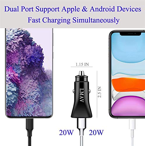 Car Charger Adapter, USB C Car Charger, Dual Port PD&QC3.0 Car Charger Fast Charging Compatible with iPhone 14 13 12 11 Pro Max, Samsung Galaxy S22/Note 20, Tablet.
