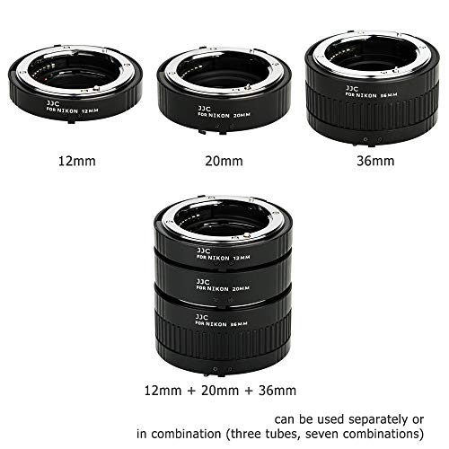 JJC F Mount Auto Focus Macro Extension Tube Set for Nikon D850 D750 D780 D3500 D3400 D7500 D7200 D7100 D7000 D5600 D5500 D5300 D5200 D5100 D5000 D3300 D3200 D3100 D800 D810 D700 D610 D600 D500 & More