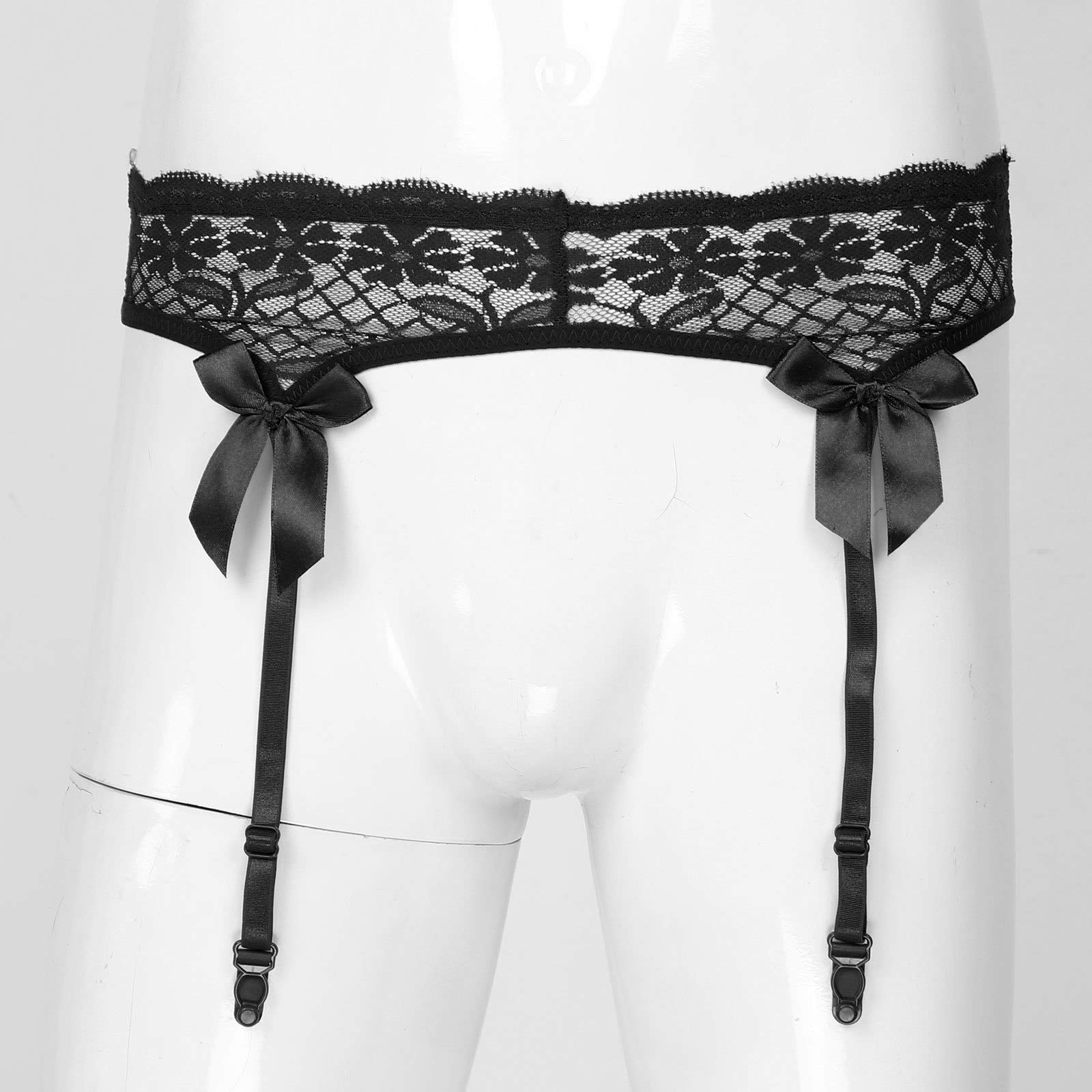 Agoky Sheer Lace Floral Sexy Garter Belt Low Waist Unlined Erotic Stocking Belt Lingerie for Men Black OneSize