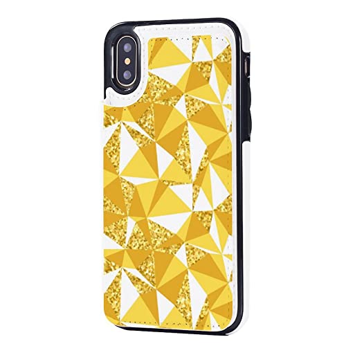 Abstract Geometric with Gold Wallet Phone Cases Fashion Leather Design Protective Shell Shockproof Cover Compatible with iPhone X/XS