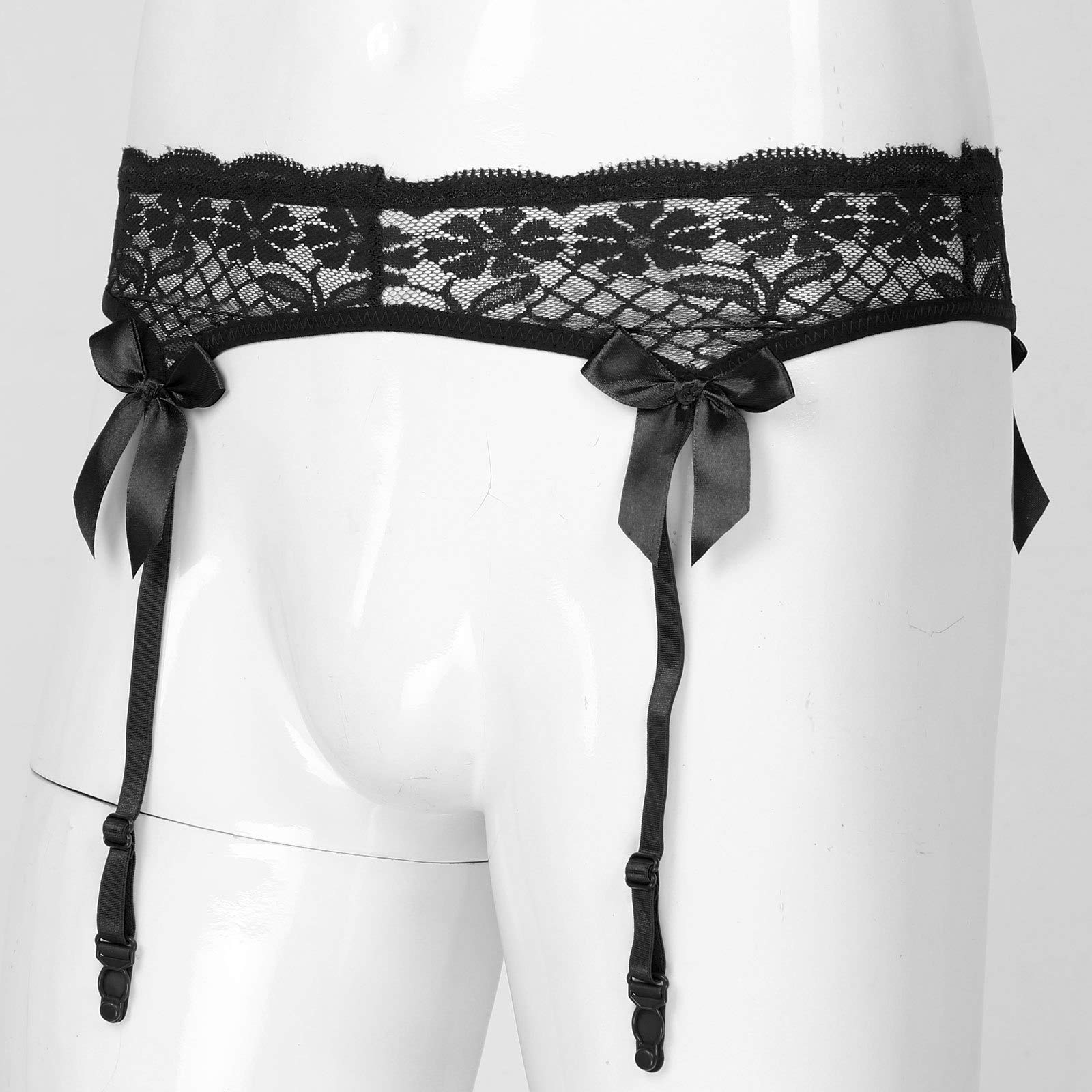 Agoky Sheer Lace Floral Sexy Garter Belt Low Waist Unlined Erotic Stocking Belt Lingerie for Men Black OneSize