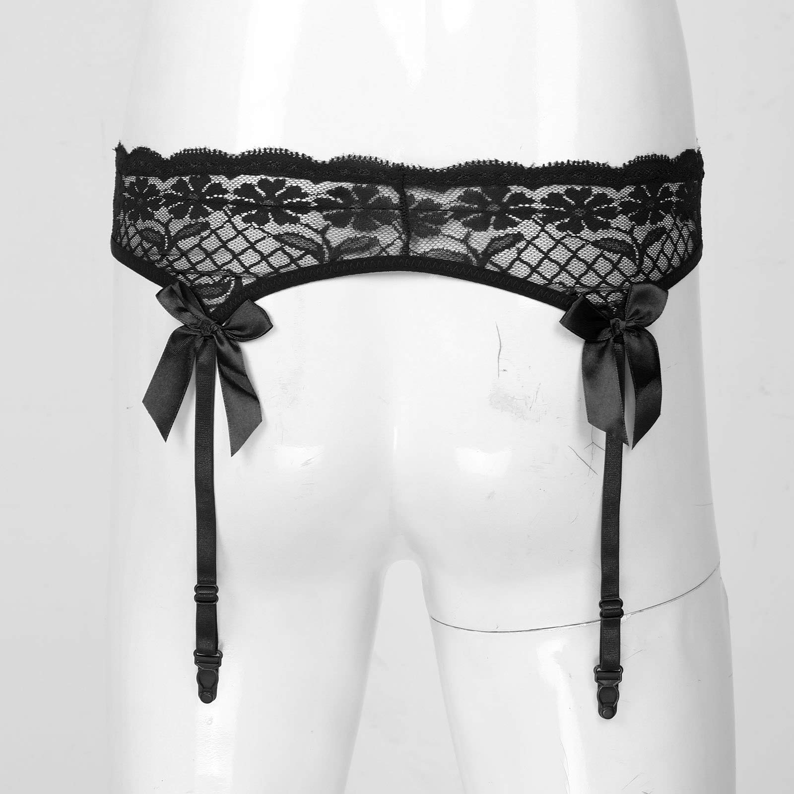 Agoky Sheer Lace Floral Sexy Garter Belt Low Waist Unlined Erotic Stocking Belt Lingerie for Men Black OneSize