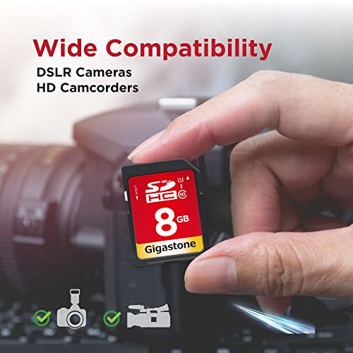 Gigastone 8GB 10-Pack SD Card UHS-I U1 Class 10 SDHC Memory Card Full HD Video Canon Nikon Sony Pentax Kodak Olympus Panasonic Digital Camera, with 10 Mini Cases