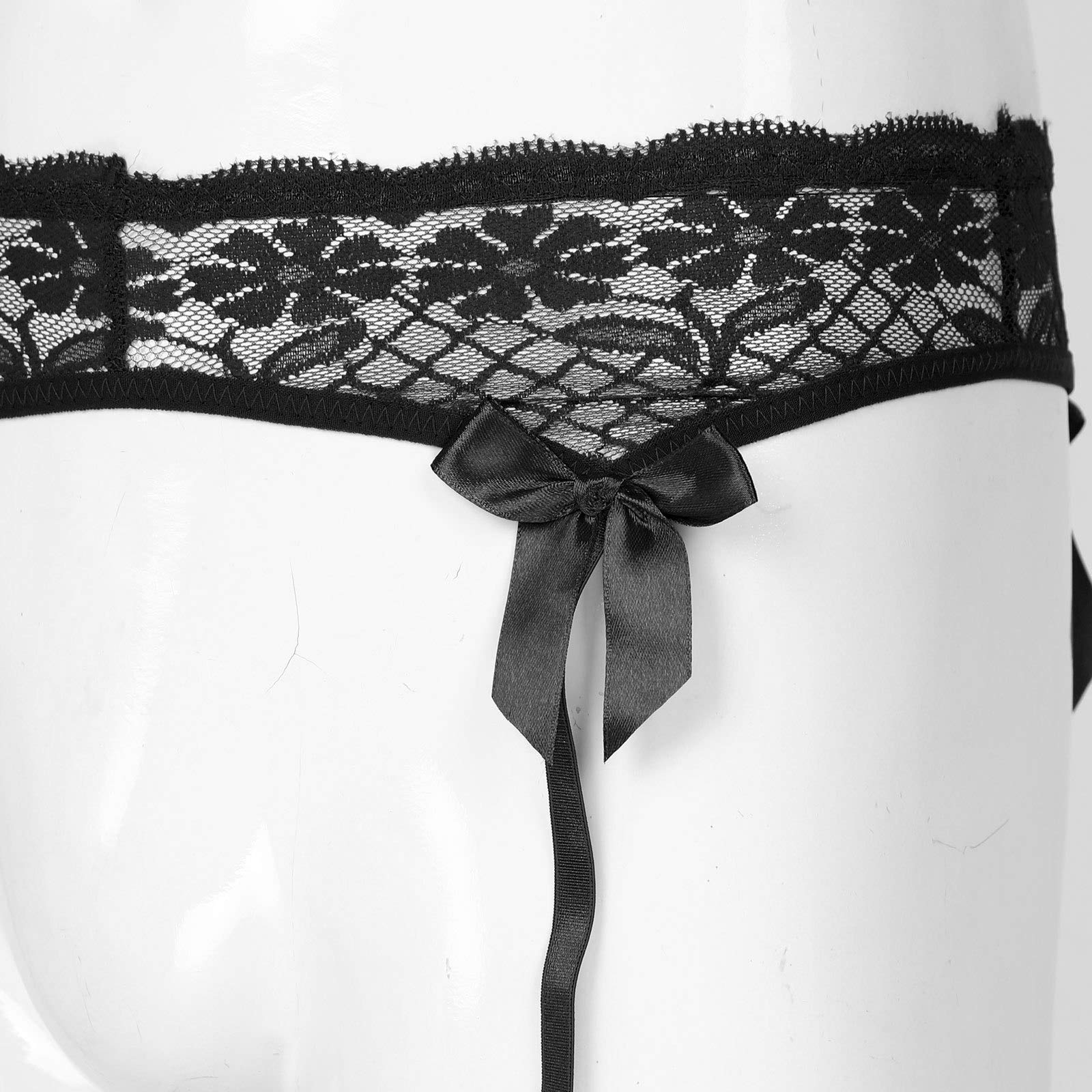 Agoky Sheer Lace Floral Sexy Garter Belt Low Waist Unlined Erotic Stocking Belt Lingerie for Men Black OneSize