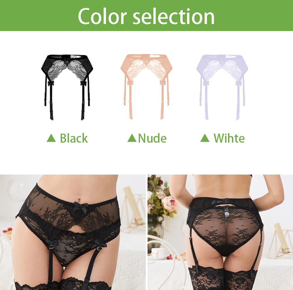 Confonze Women Lace Garter Belt Sexy Suspender Belts for Thigh High Stockings (Large, Black2)