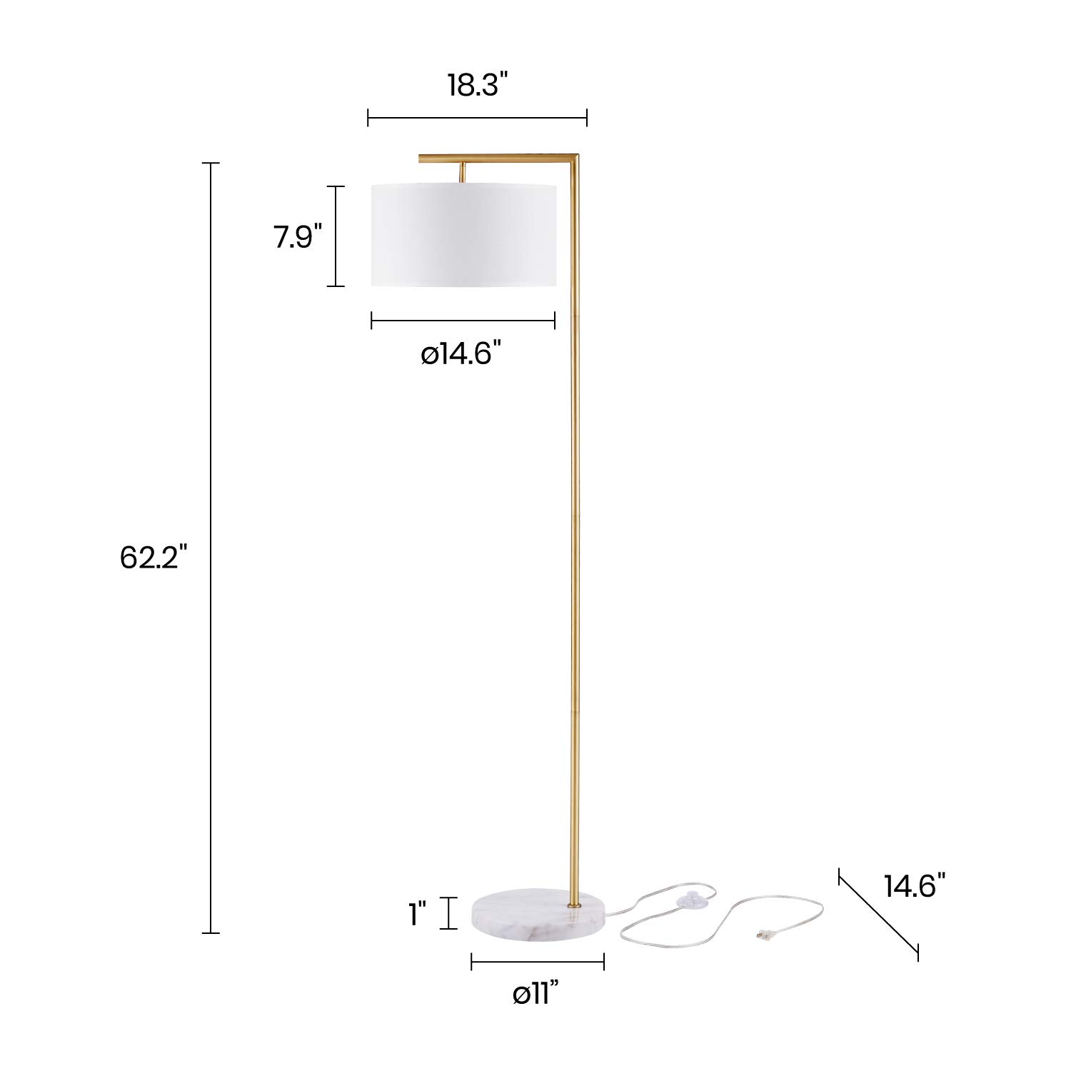 Archiology Floor Lamp - Gold Floor Lamp with Marble Base & White Linen Drum Shade ,Modern Floor Lamps for Living Room,Bedrooms, Study Room and Office (62.2’’)