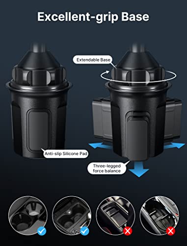 JSAUX Cup Phone Holder for Car Truck with Long Arm, Multi-Adjustable Ultra Stable Cup Holder Phone Mount Cellphone Cradle Compatible with iPhone, Samsung Galaxy, Google Pixel and Other Smart Phones