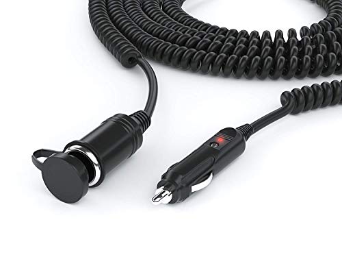 PWR+ 12V Car Charger Cigarette Ligher Socket Power Plug Extension Cord Cable 18AWG UL Listed (12 Ft Uncoiled / 2.5 Ft Coiled)