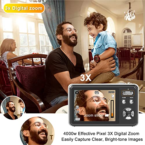 SKNG Digital Camera, 1080P HD Mini Video Camera with 3X Digital Zoom, Vlogging Camera for Kid,Adult,Beginners (Black)