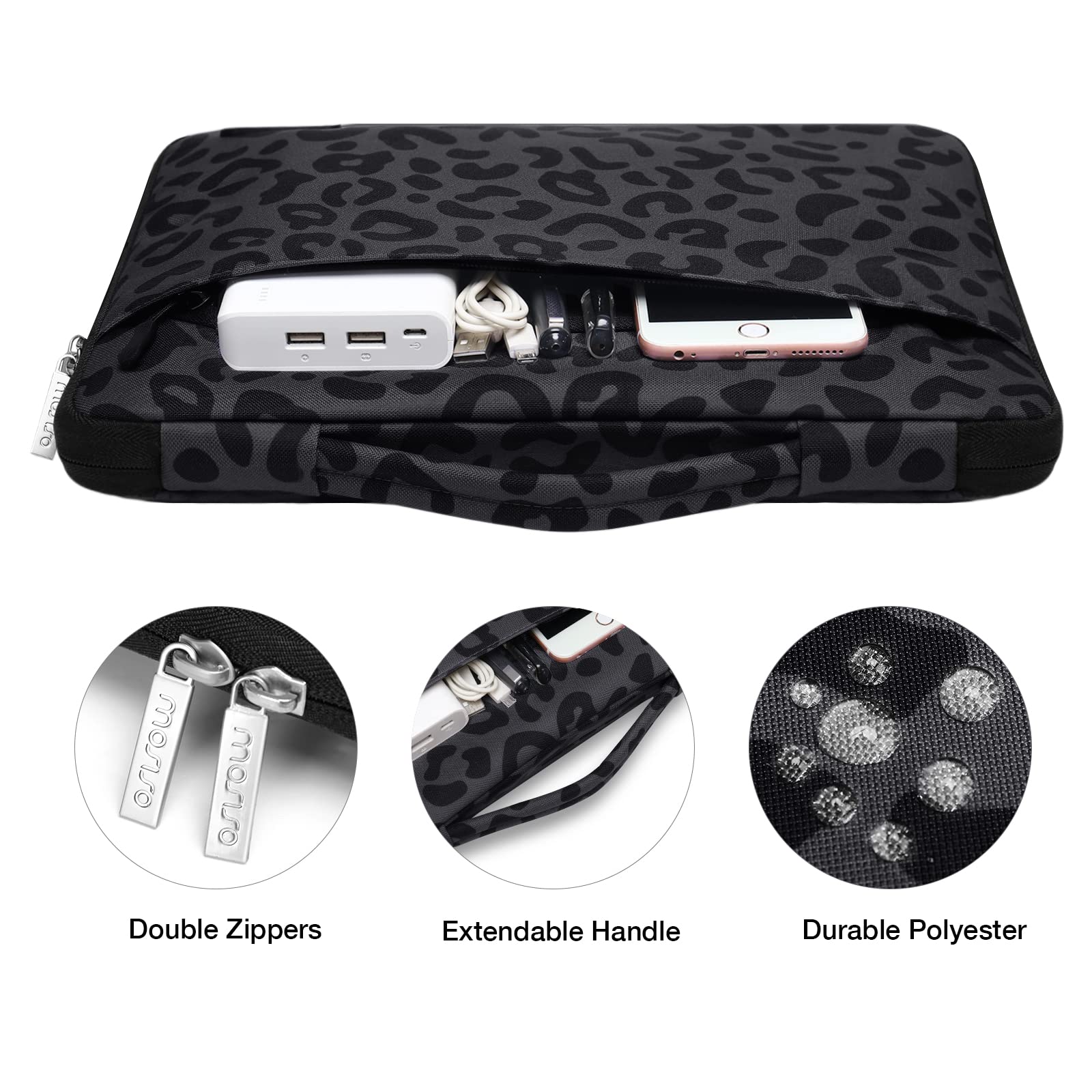 MOSISO Compatible with MacBook Air 13 inch Case 2025 2024 2023 2022 M3 A3113 M2 A2681, Plastic Leopard Grain Hard Shell Case&Carrying Sleeve Bag&Keyboard Cover&Webcam Cover&Screen Protector, Black