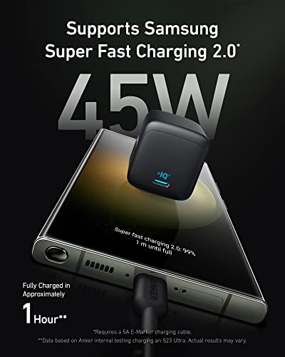45W USB C Super Fast Charger, 313 Charger, Anker Ace Foldable PPS Fast Charger Supports Super Fast Charging 2.0 for Samsung Galaxy S23 Ultra, S23+/S23/S22/S21/S20/Note 20/Note 10, Cable Not Included