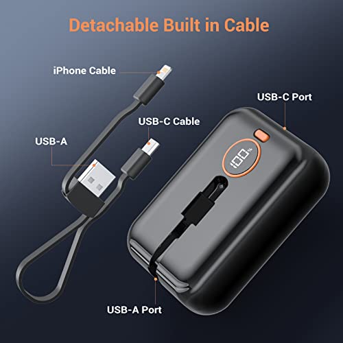 ODGUV Portable Charger,10000mAh 22.5W Fast Charging USB C Power Bank,High-Speed Small Phone Charger Built in Cable,LCD Display External Battery Pack for iPhone Samsung iPad LG