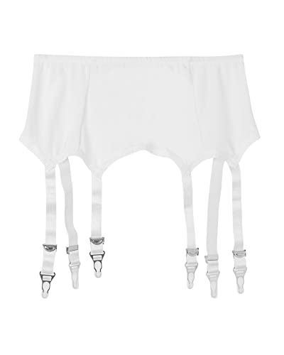 Shbidsxia Women's Sexy Lace Mesh Garter Belt High Waist Suspender Belt with Six Metal Clips for Women‘s Stockings/Lingerie (B-White, Small)