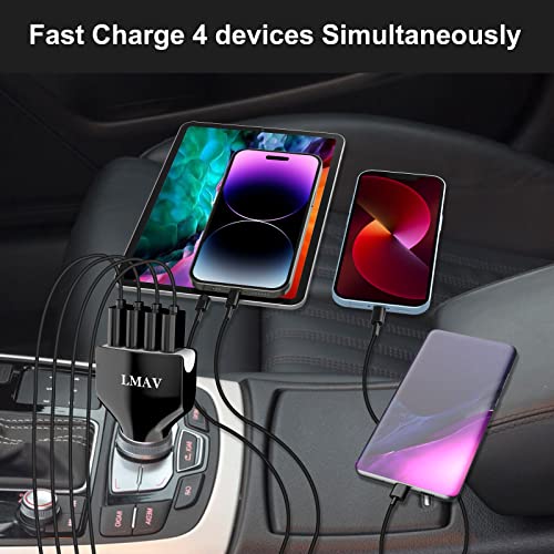 Car Charger Adapter, 4 Ports Multi USB Car Charger, QC 3.0 Fast Car Phone Charger Compatible with iPhone 14 13 12 11 Pro Max iPad Pro, Samsung Galaxy S22 Note 20.Black